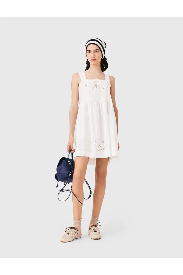Maje Cotton Lace Trim Mini Dress - White