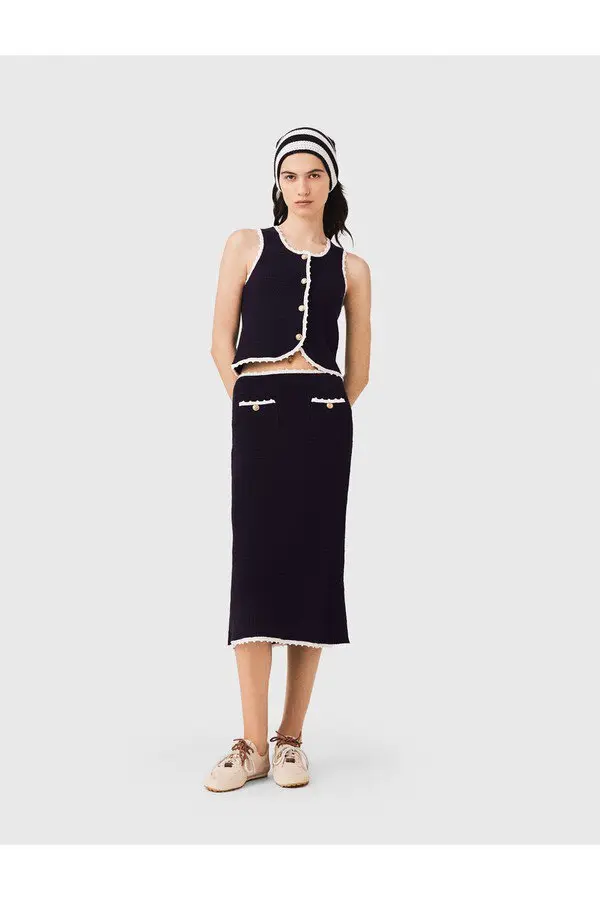 Maje Midi Skirt With Crochet Trim - Black