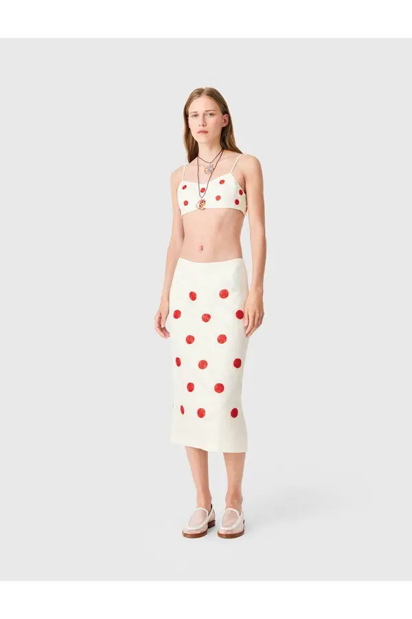 Maje Embroidered Linen And Silk Crop Top - White