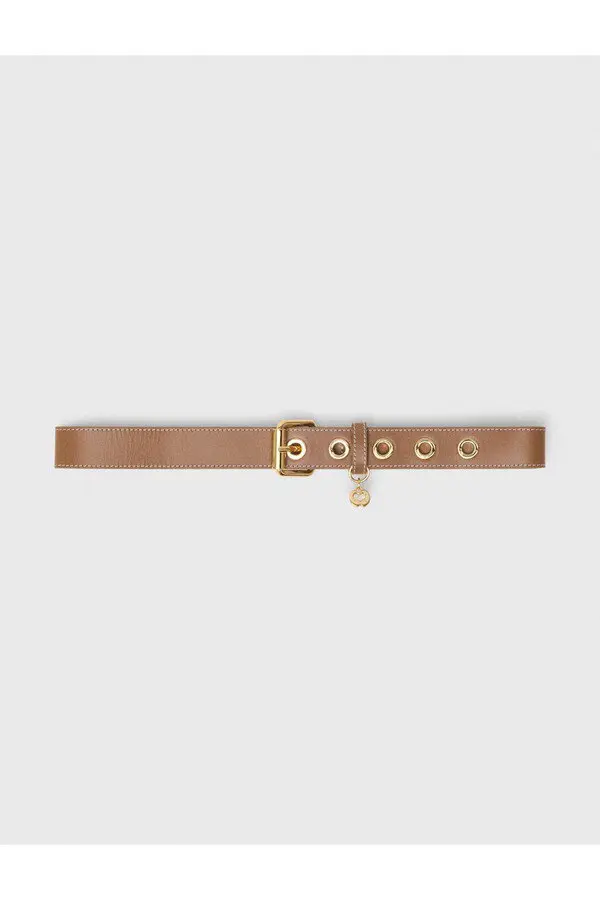 Maje Leather Belt With Eyelets - Gold