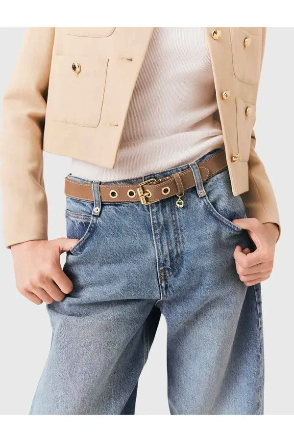 Maje Leather Belt With Eyelets - Gold