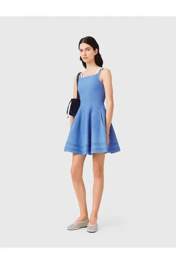 Maje Short Textured Knit Skater Dress - Blue
