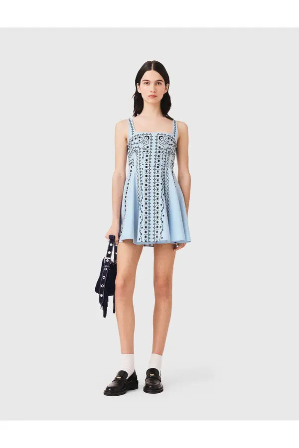 Maje Short Embroidered Linen-blend Dress - Blue