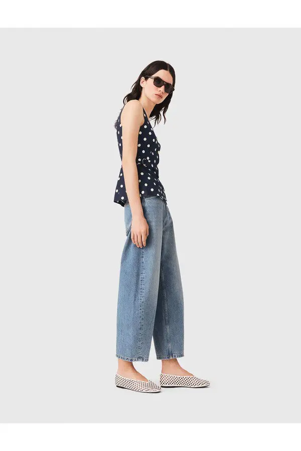 Maje Sleeveless Polka Dot Linen Blend Vest