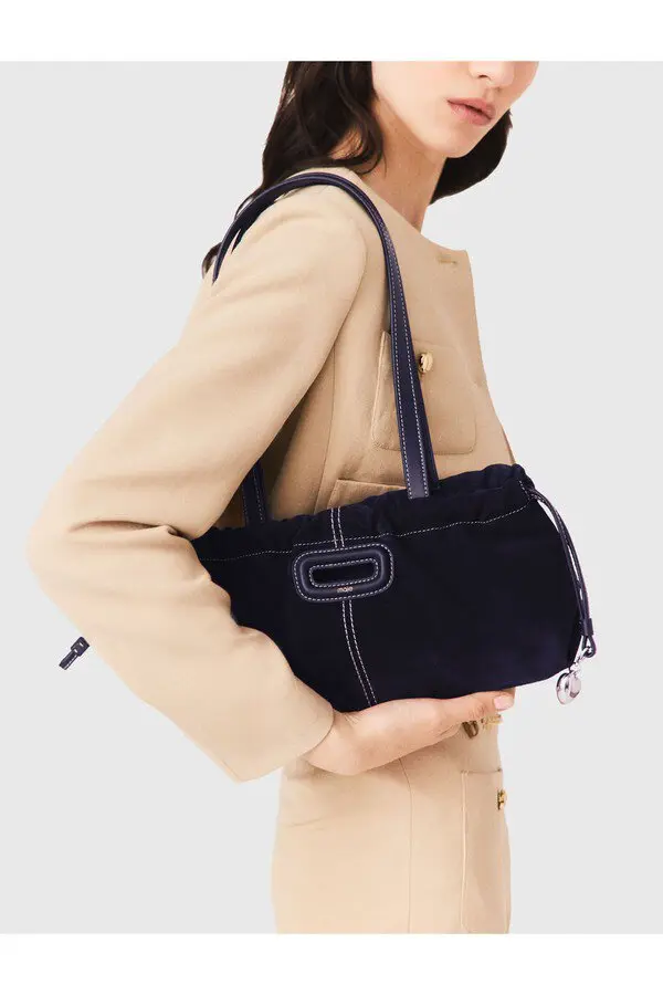 Maje Suede Milpli Gazette Bag With Drawstring And Heart Charm