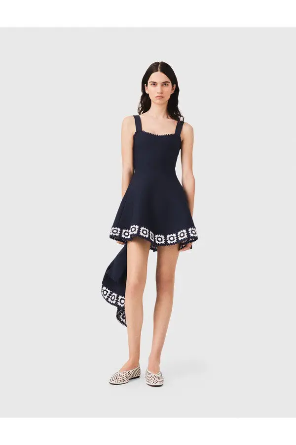 Maje Knit Skater Dress With Crochet Detailing - Black