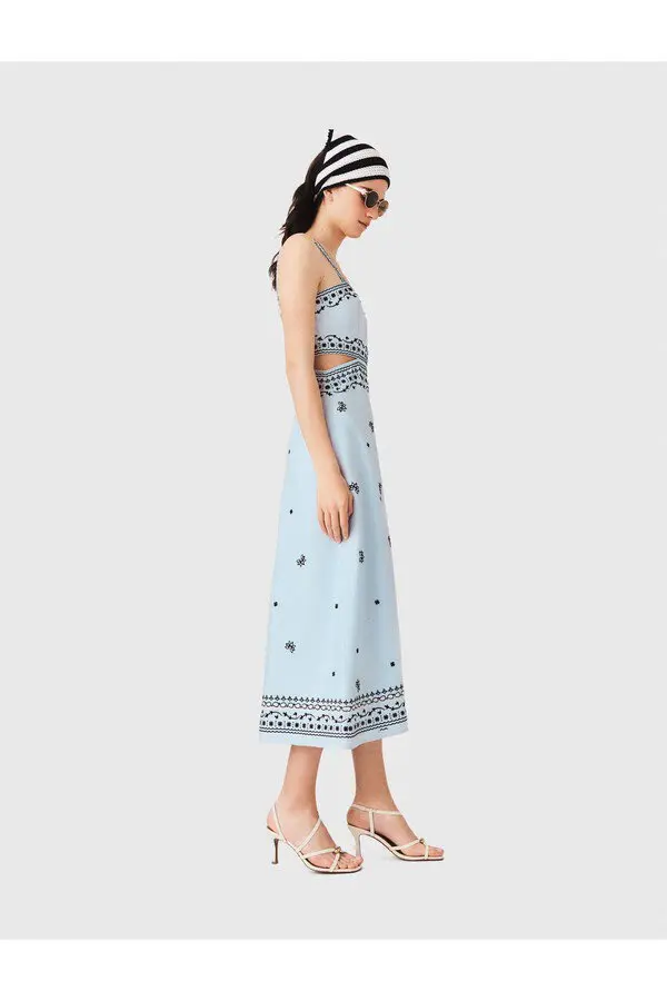 Maje Embroidered Linen Blend Maxi Dress