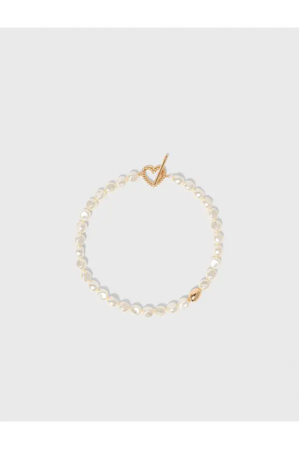 Maje Pearl Choker Necklace With Heart Clasp - Gold