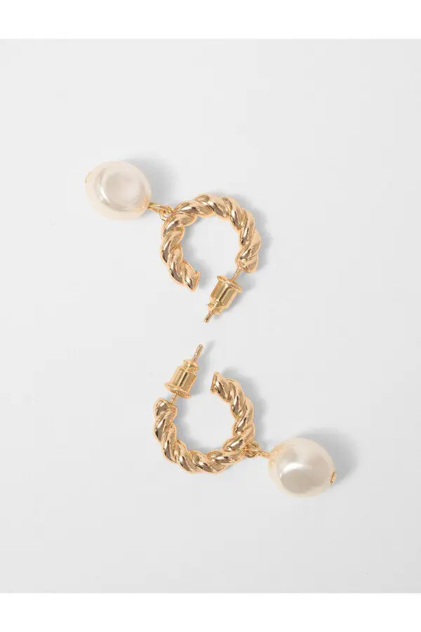 Maje Twisted Hoop Earrings With Dangling Pearl