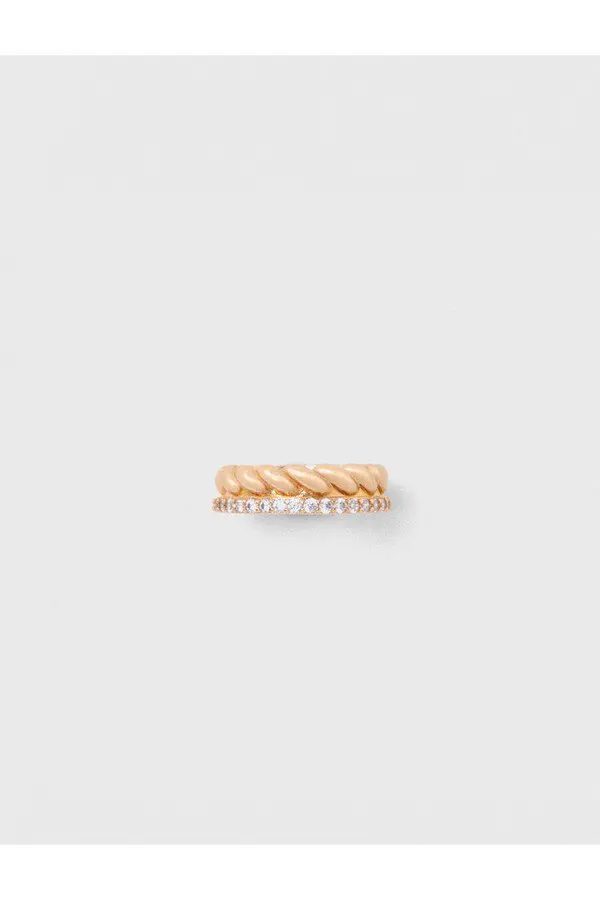 Maje Twisted Rhinestone Ring - Gold