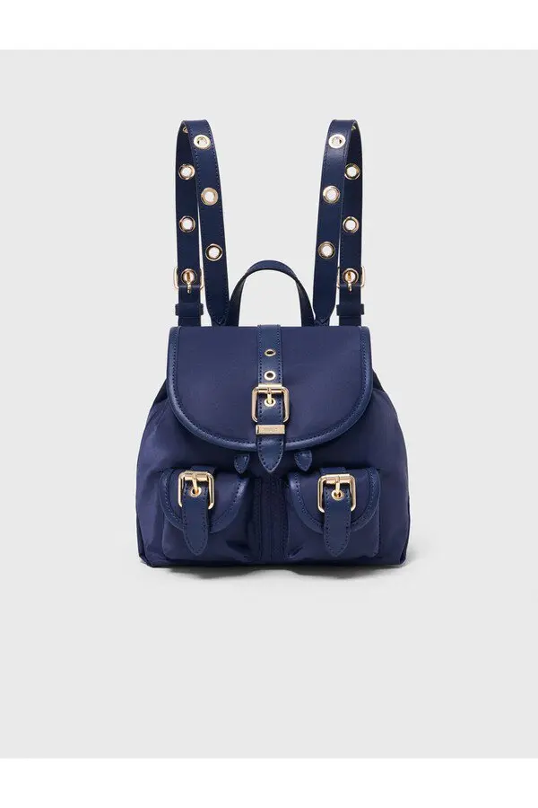 Maje Mini Backpack With Leather Trim And Gold-tone Eyelets