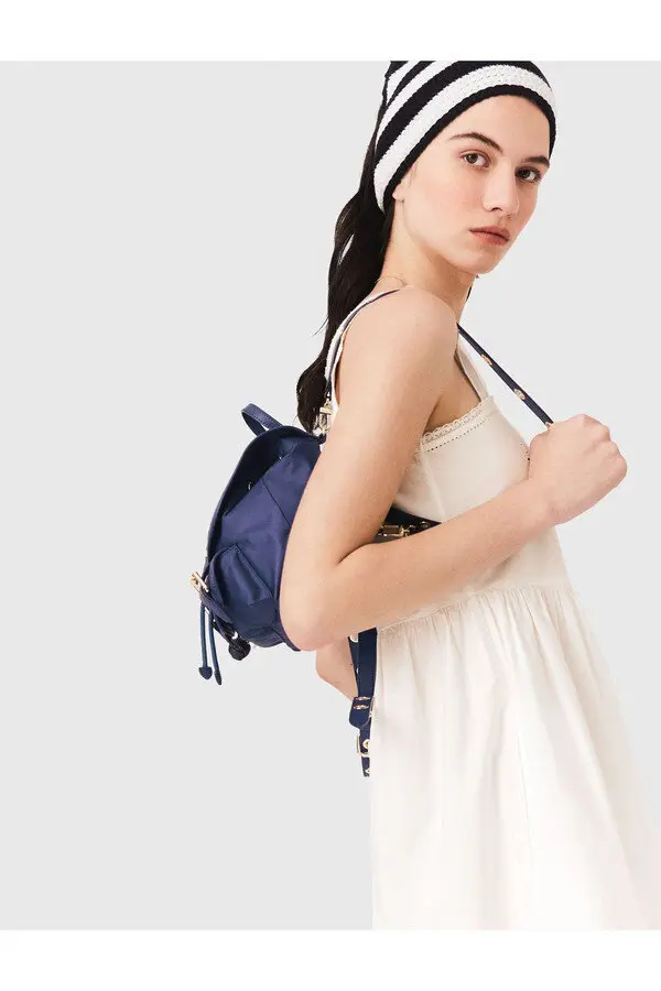 Maje Mini Backpack With Leather Trim And Gold-tone Eyelets