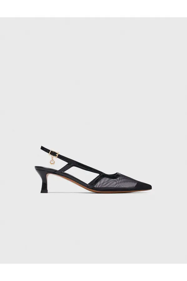 Maje Leather And Mesh Slingbacks - Black
