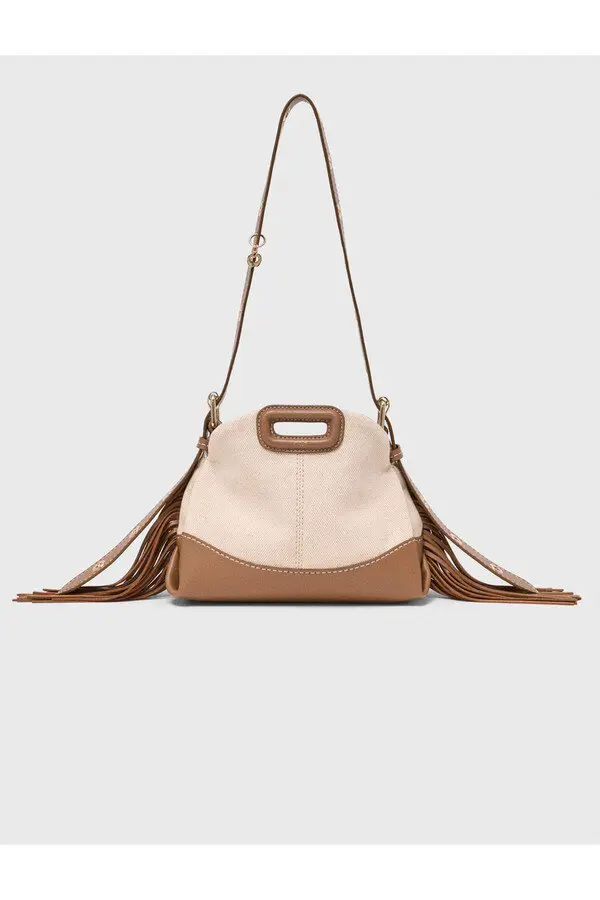 Maje Miss M Mini Bag In Canvas And Leather With Fringe Detail - White