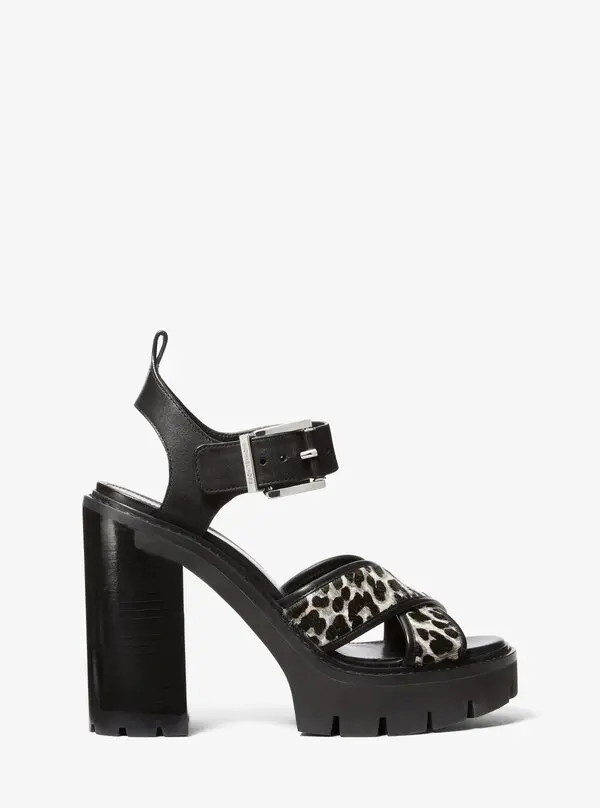 Michael Kors Colby Leopard Print Calf Hair Platform Sandals