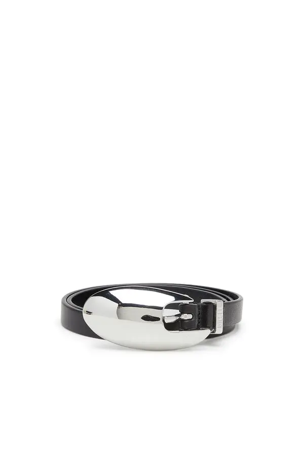 DIESEL® Slim Leather Belt With Sculptural Buckle - Black