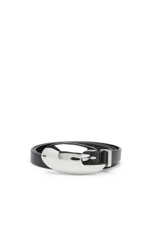 DIESEL® Slim Leather Belt With Sculptural Buckle - Black