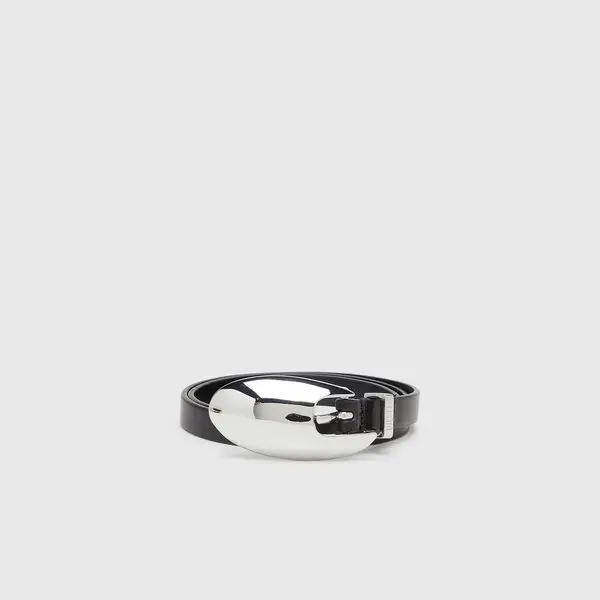 DIESEL® Slim Leather Belt With Sculptural Buckle - Black