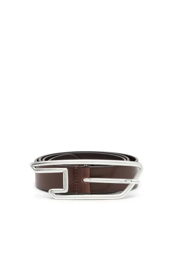 DIESEL® D-logo Buckle Leather Belt - Brown