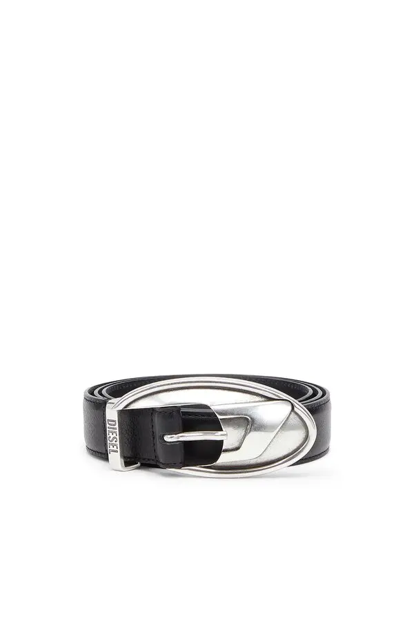DIESEL® Bonded Leather Belt With Oval D Buckle - Black