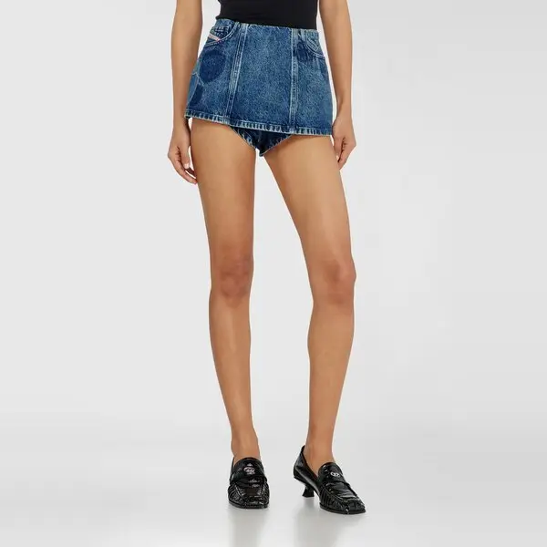 DIESEL® Denim Peplum Hot Pants With Shadow Patches - Blue