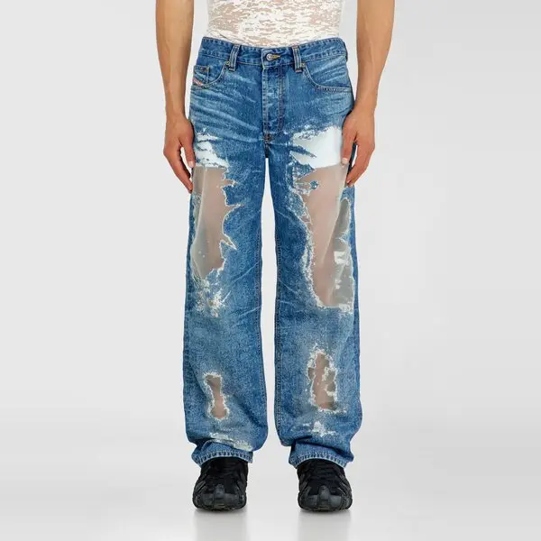 DIESEL® D-macs Regular Waist Jeans With Devoré Detailing - Blue