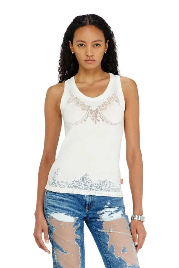 DIESEL® For Successful Loving" Devoré Lace Effect Tank Top - White