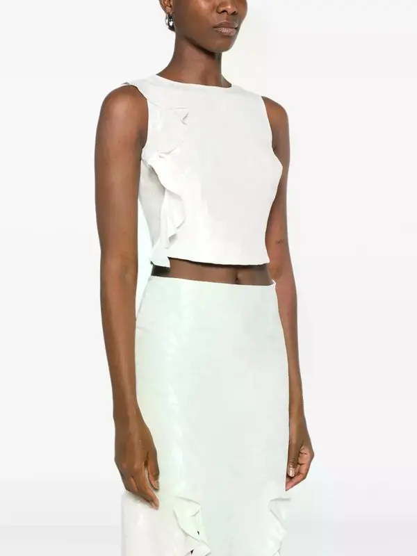 Leen Mougrhabi Geometric Jacquard Ruffle Detail Sleeveless Top