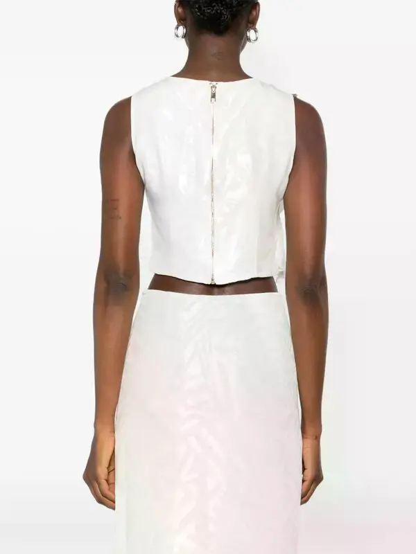 Leen Mougrhabi Geometric Jacquard Ruffle Detail Sleeveless Top