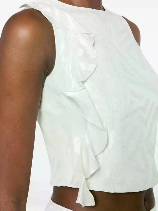 Leen Mougrhabi Geometric Jacquard Ruffle Detail Sleeveless Top