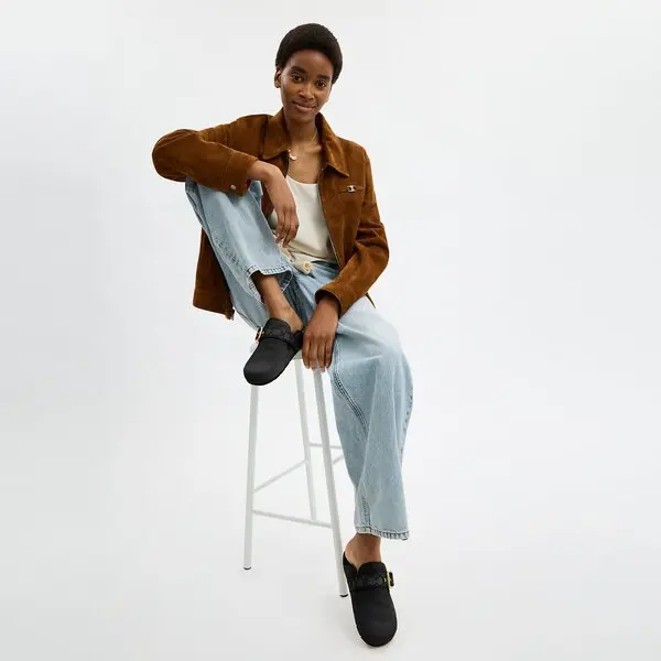 COACH OUTLET Coach Archival Buckle Clog In Suede And Signature Jacquard