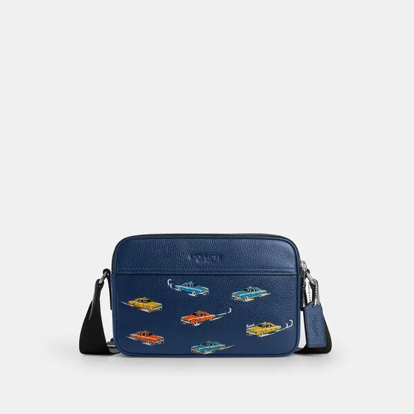 COACH OUTLET Graham Crossbody Bag With Car Print - Silver/deep Blue