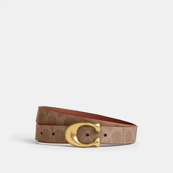 COACH OUTLET Coach Sculpted C Buckle Reversible Belt - Brass/tan Caramel