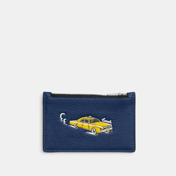 COACH OUTLET Zip Card Case With Car Print - Silver/deep Blue Multi