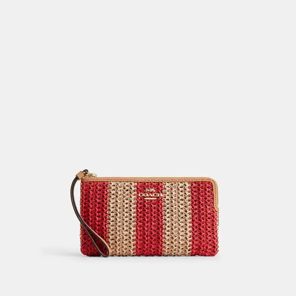 COACH OUTLET Large Corner Zip Wristlet - Gold/red/tan