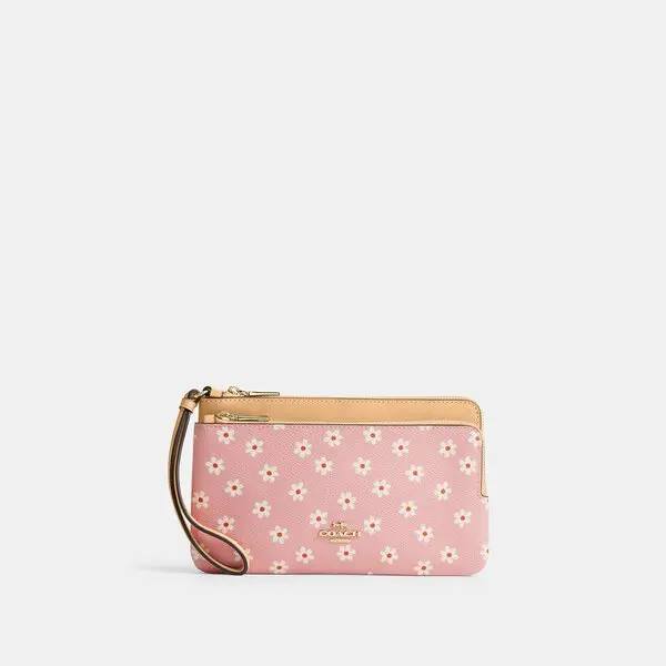 COACH OUTLET Coach Double Zip Wristlet With Floral Print - Gold/pink Multi
