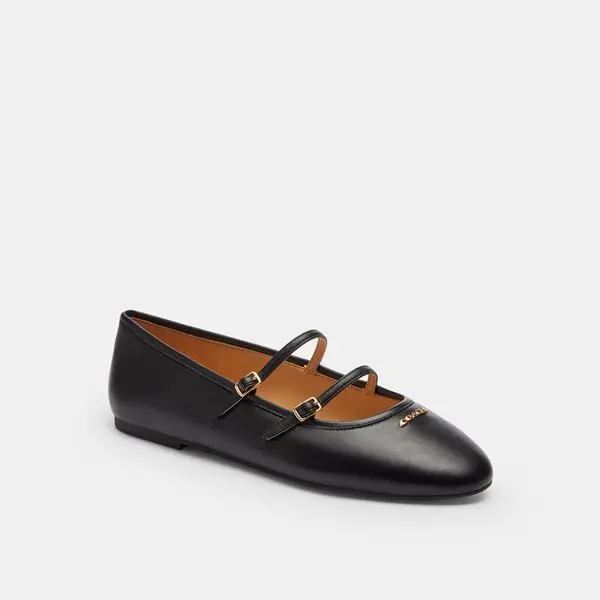 COACH OUTLET Coach Double Buckle Mary Jane Flats - Black