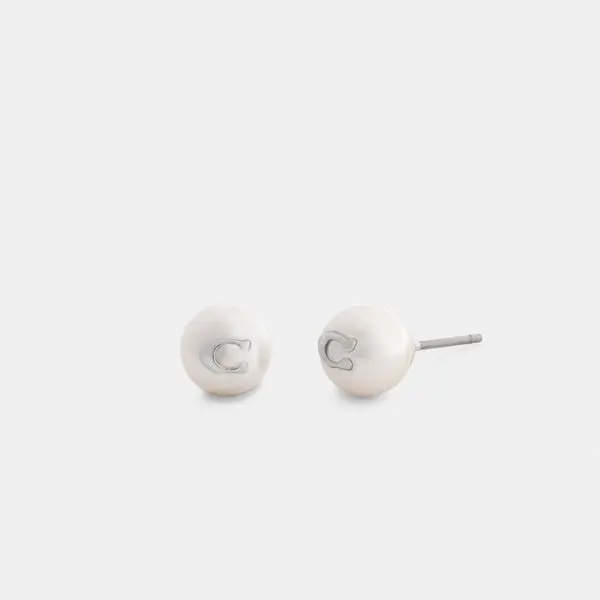 COACH OUTLET Coach Signature Pearl Stud Earrings - Silver/pearl