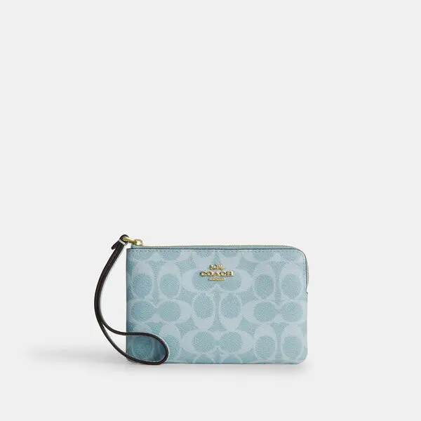 COACH OUTLET Signature Canvas Wristlet - Gold/light Blue