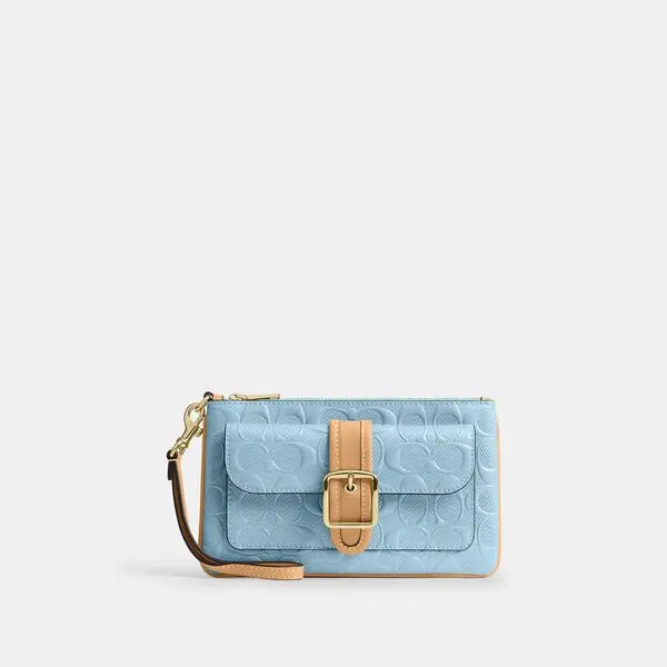 COACH OUTLET Coach Ashton Signature Leather Wristlet - Gold/light Blue