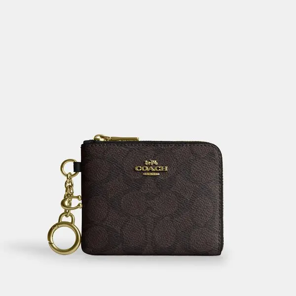 COACH OUTLET Small Corner Zip Wallet In Signature Canvas - Gold/walnut/black