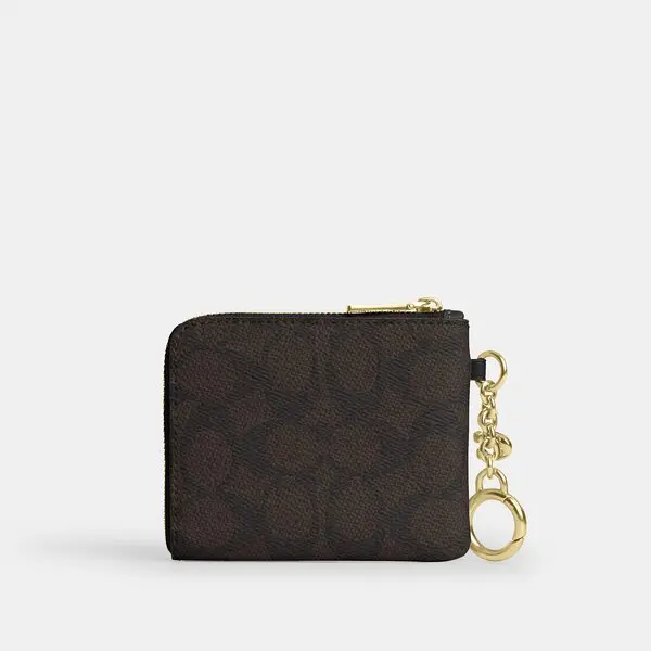 COACH OUTLET Small Corner Zip Wallet In Signature Canvas - Gold/walnut/black
