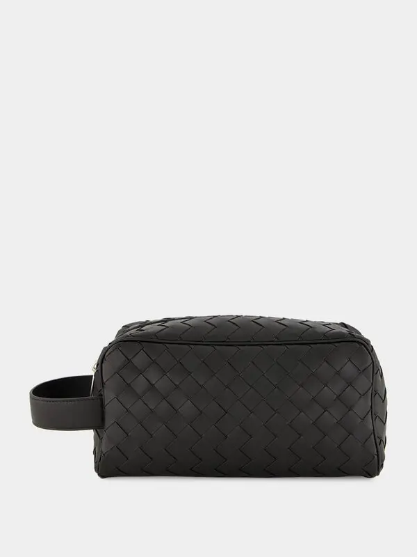 Bottega Veneta Intrecciato Leather Travel Pouch - Black