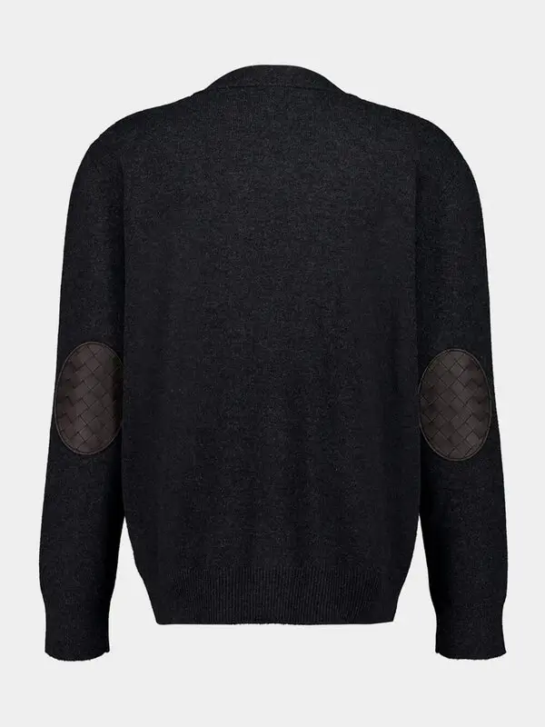 Bottega Veneta Anthracite Cashmere Cardigan With Woven Elbow Patches - Grey