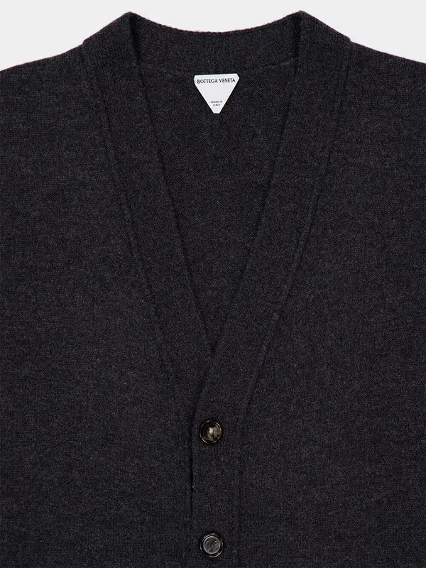 Bottega Veneta Anthracite Cashmere Cardigan With Woven Elbow Patches
