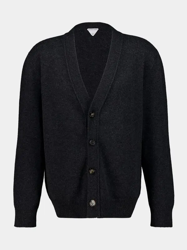Bottega Veneta Anthracite Cashmere Cardigan With Woven Elbow Patches