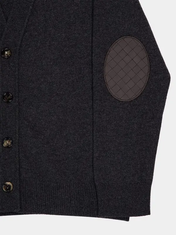 Bottega Veneta Anthracite Cashmere Cardigan With Woven Elbow Patches