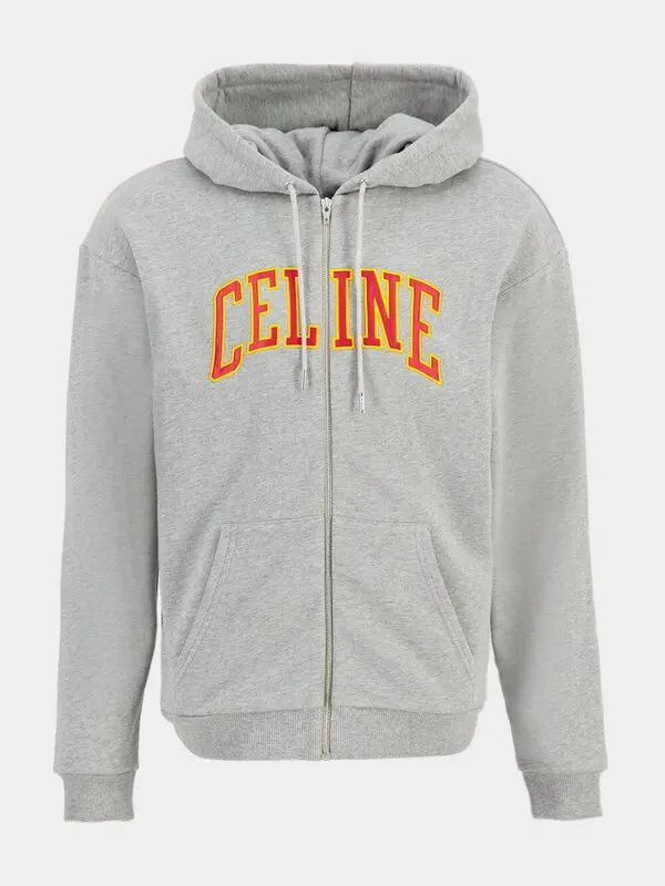 Celine Cotton Fleece Zip-up Hoodie - Grey