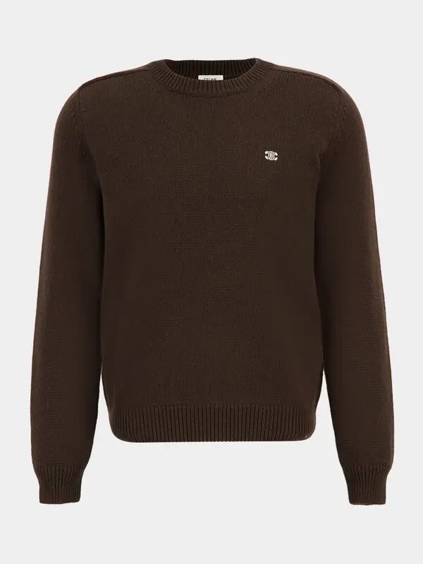 Celine Cashmere Triomphe Boxy Crewneck Sweater - Brown