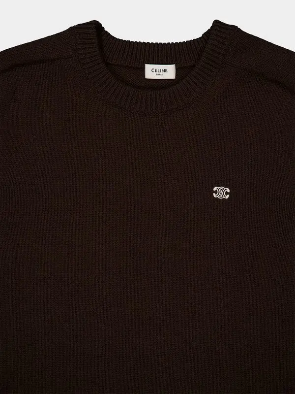 Celine Cashmere Triomphe Boxy Crewneck Sweater - Brown
